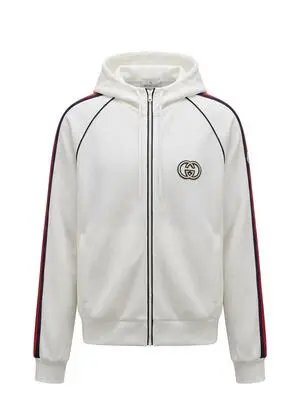 Gucci Hooded Long-sleeved Zip-up Hoodie With Monogram Detail - Gray