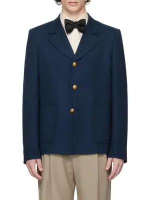 Valentino Garavani Button-up Long Sleeve Blazer - Navy Blue