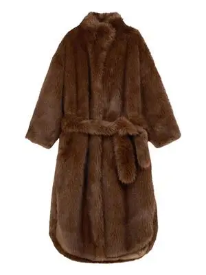 THE FRANKIE SHOP Long-sleeved Faux Fur Coat - Brown