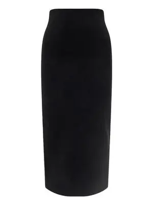 Victoria Beckham Ribbed High Waist Back Slit Skirt - Black