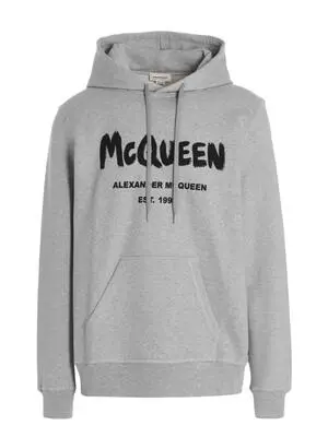 Alexander McQueen Logo Print Drawstring Hoodie - Gray