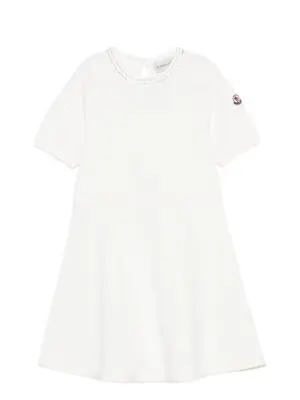 Moncler Cotton Piqué Dress With Embellished Neckline - White