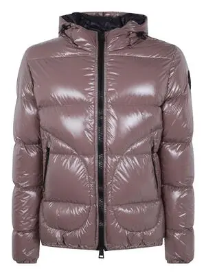 Herno Zip-up Hooded Down Jacket With Glossy Finish - Gray