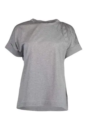 Brunello Cucinelli T-shirt With Embroidered Shoulder Detail - Gray