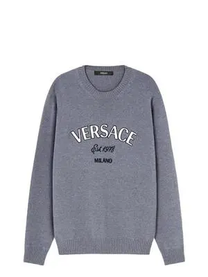Versace Logo-embroidered Crewneck Jumper - Gray