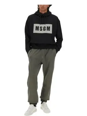 MSGM Logo Printed Drawstring Hoodie - Black