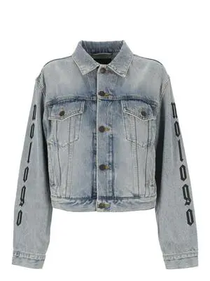 Balenciaga No Logo" Embroidered Denim Jacket - Light Blue