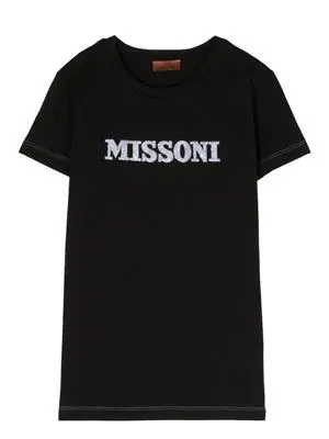 Missoni Logo Embroidered Cotton T-shirt - Black