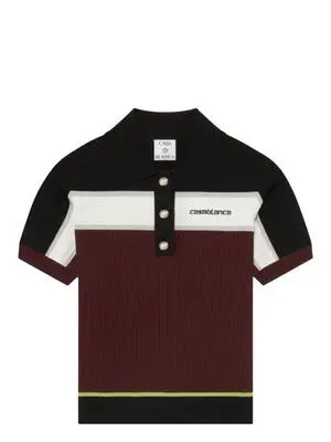 Casablanca Ribbed Stripe Knitted Polo Top - Brown