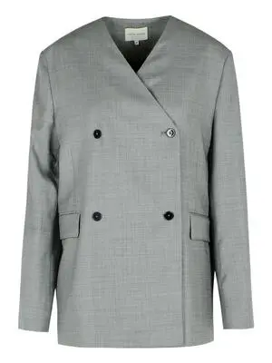 LOULOU STUDIO V-neck Double-breasted Suit Jacket - Gray
