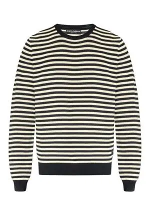 Dolce & Gabbana Striped Logo Embroidered Knit Jumper - White