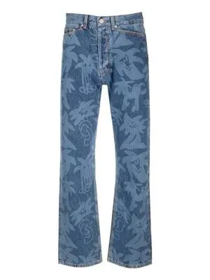 Palm Angels Allover Logo Printed Straight-leg Jeans - Blue