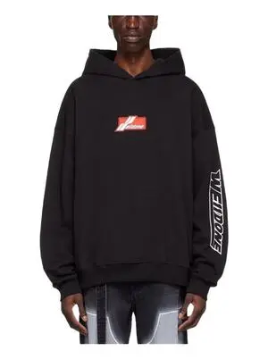 We11Done Cotton Oversized Hoodie With Graphic Details - Black