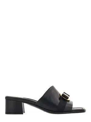FERRAGAMO Logo Square Toe High Heel Sandals - Black