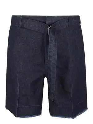 LANVIN Logo Denim Shorts With Belt Ring And Frayed Hem - Black