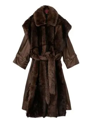 Gucci Soft Hairy Shearling Coat With Belt - Dark Brown