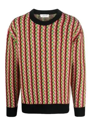 LANVIN Chevron-motif Crewneck Jumper - Brown