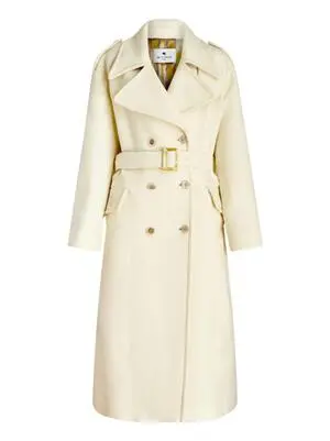 Etro Double-breasted Belted Long-sleeved Coat - White