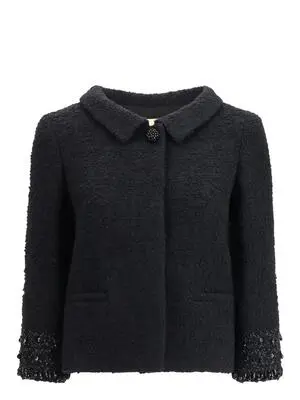 Valentino Garavani Embellished Tweed Jacket - Black