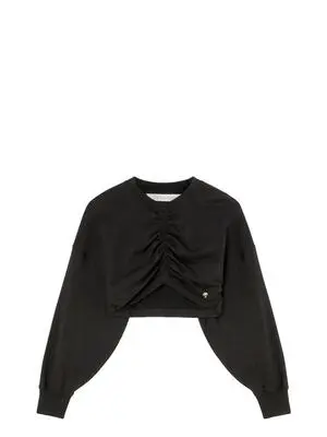 Palm Angels Ruched Detailed Palm Plaque Cropped Sweatshirt - Black