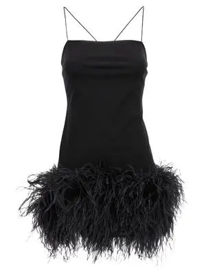 Attico Fujiko Mini Dress With Feather Trim - Black