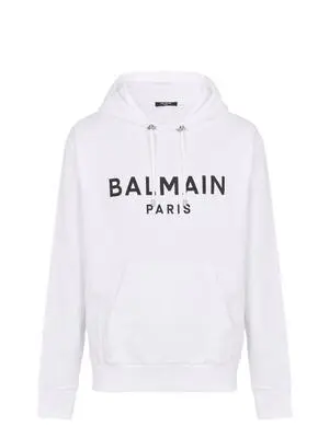 Balmain Paris Hooded Sweatshirt With Logo Print - White
