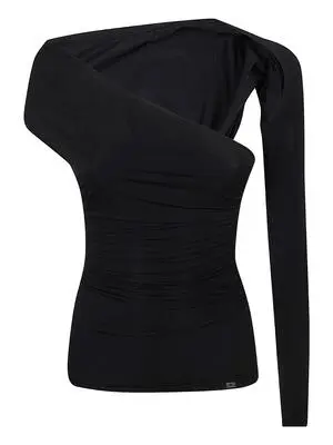 Elisabetta Franchi Asymmetrical One-shoulder Long Sleeve Top - Black