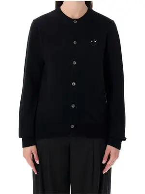 Play Comme Des Garcon Cardigan With Embellished Logo Patch - Black
