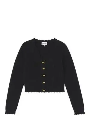 GANNI Crochet Appliqué Cropped Cardigan - Black