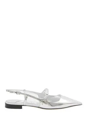 JIMMY CHOO Didi Pointed Toe Ballet Flats With Buckle Detail - Silver