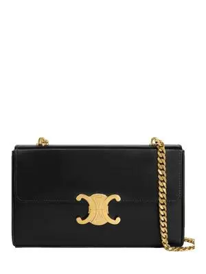 Celine Chain Box Triomphe Bag In Shiny Calfskin - Black