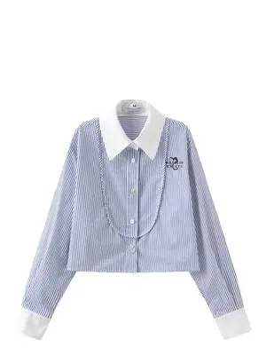Marissa Chiara Marissa Chiara Long Sleeve Striped Shirt With Lapel Collar Blue