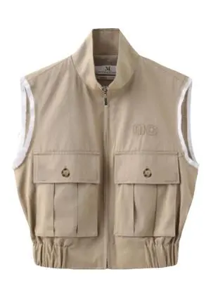 Marissa Chiara Sleeveless Zip-up Vest - Khaki