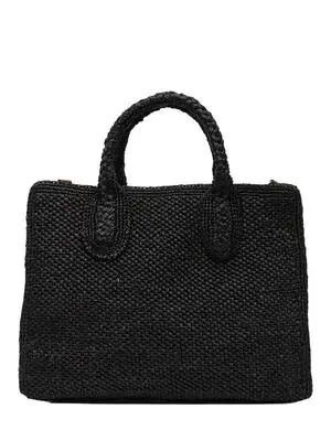 IBELIV Raffia Tote Bag With Braided Handles - Black