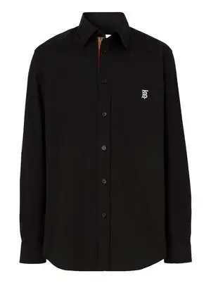 Burberry Logo Embroidered Long-sleeved Shirt - Black