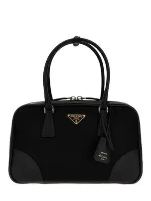 Prada Triangle Logo Zipped Tote Bag - Black