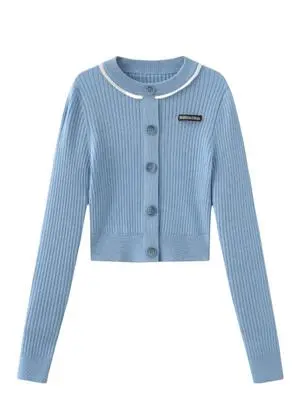 Marissa Chiara Long-sleeved Knitted Cardigan With Crew Neckline - Blue
