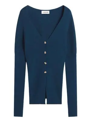 LANVIN V-neck Buttoned Long-sleeve Cardigan - Blue