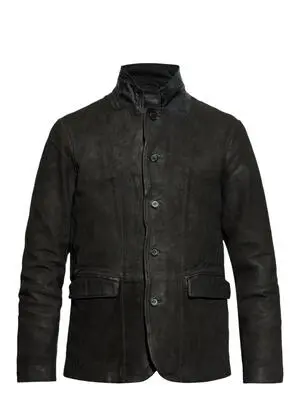 ALLSAINTS Classic Tailored Leather Jacket With Patch Pockets And Leather Elbow Patches - Black