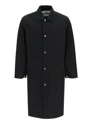 JIL SANDER Long Coat With Logo Detail - Black