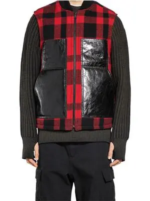 Junya Watanabe Checked Panelled Zip-up Vest - Black