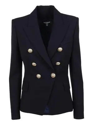 Balmain Notched Lapel Six-button Double-breasted Blazer - Black