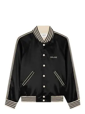 Celine Celine Embroidered Teddy Jacket In Satin-Finish Nylon Black