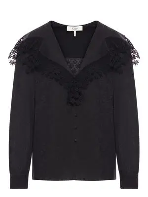 Chloé Long-sleeved Shirt With Graphic Pattern And Lace Embellishments - Black