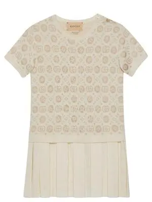Gucci Double G Geometric Wool Dress - White