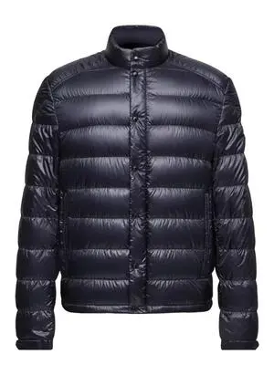 Moncler Shiny Padded Jacket With Snap Closure - Navy Blue
