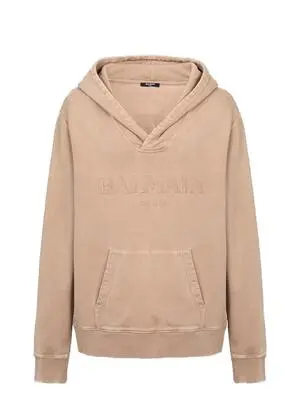 Balmain Logo Embroidered Hooded Sweatshirt - Nude