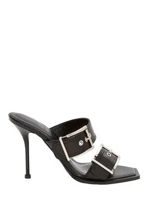 Alexander McQueen Buckle Detailed Leather Heeled Sandals - Black