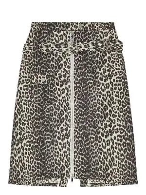 GANNI Cotton Tweed Midi Skirt With Belt - Leopard