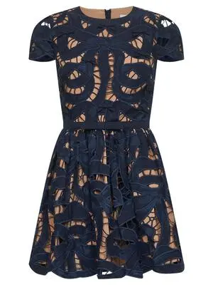 SELF-PORTRAIT Self-Portrait Cut-Out Short Sleeve Mini Dress Navy
